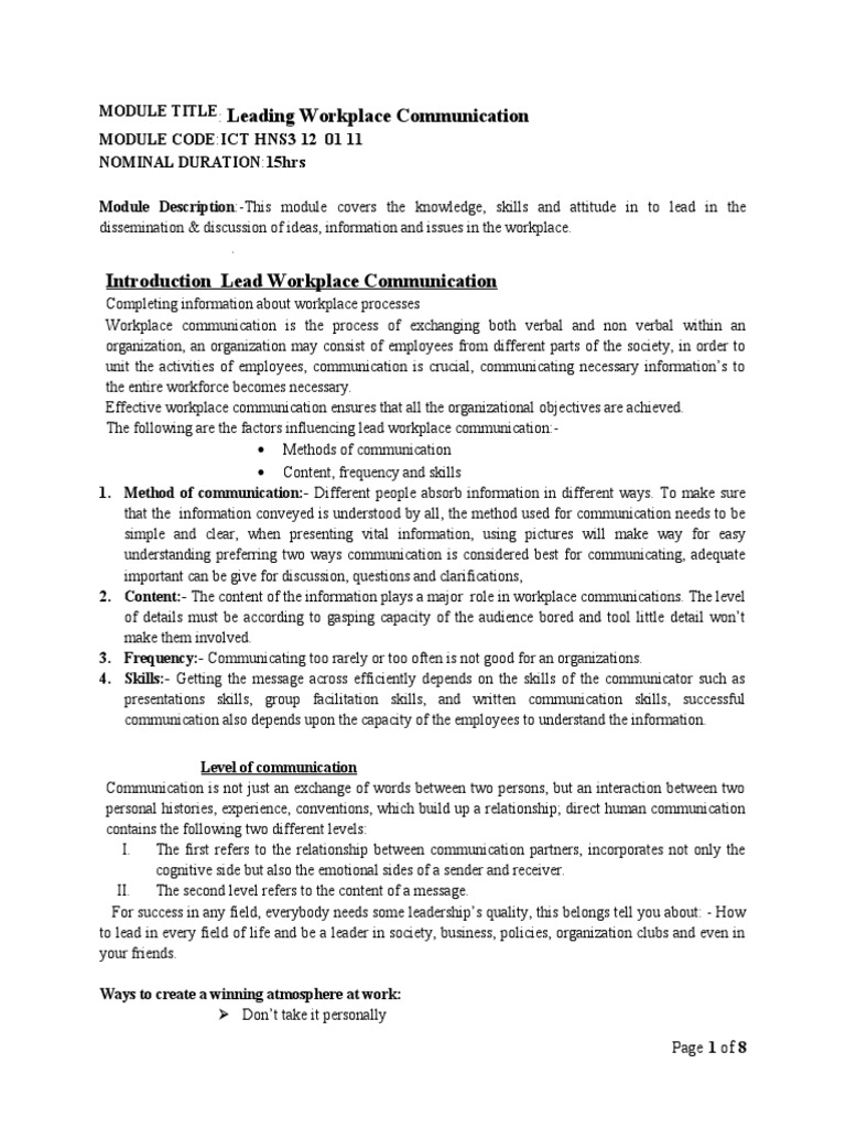 Lead Workplace Communication | PDF | Communication | Human Communication