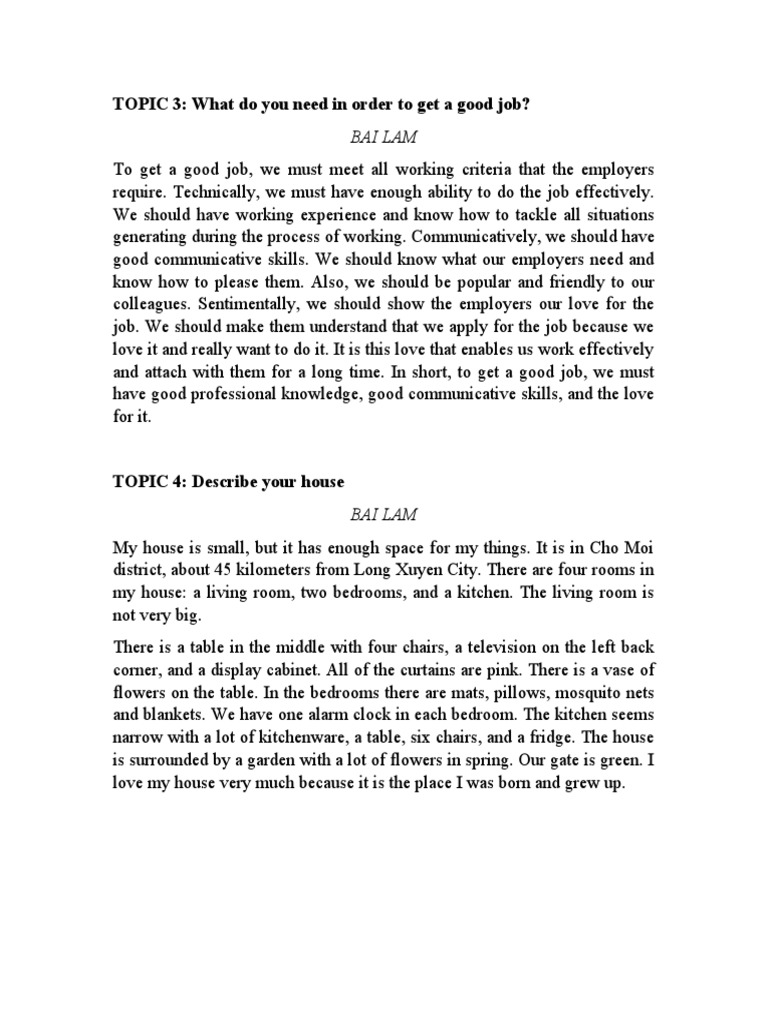 TOPIC 3 What Do You Need In Order To Get A Good Job Bai Lam PDF