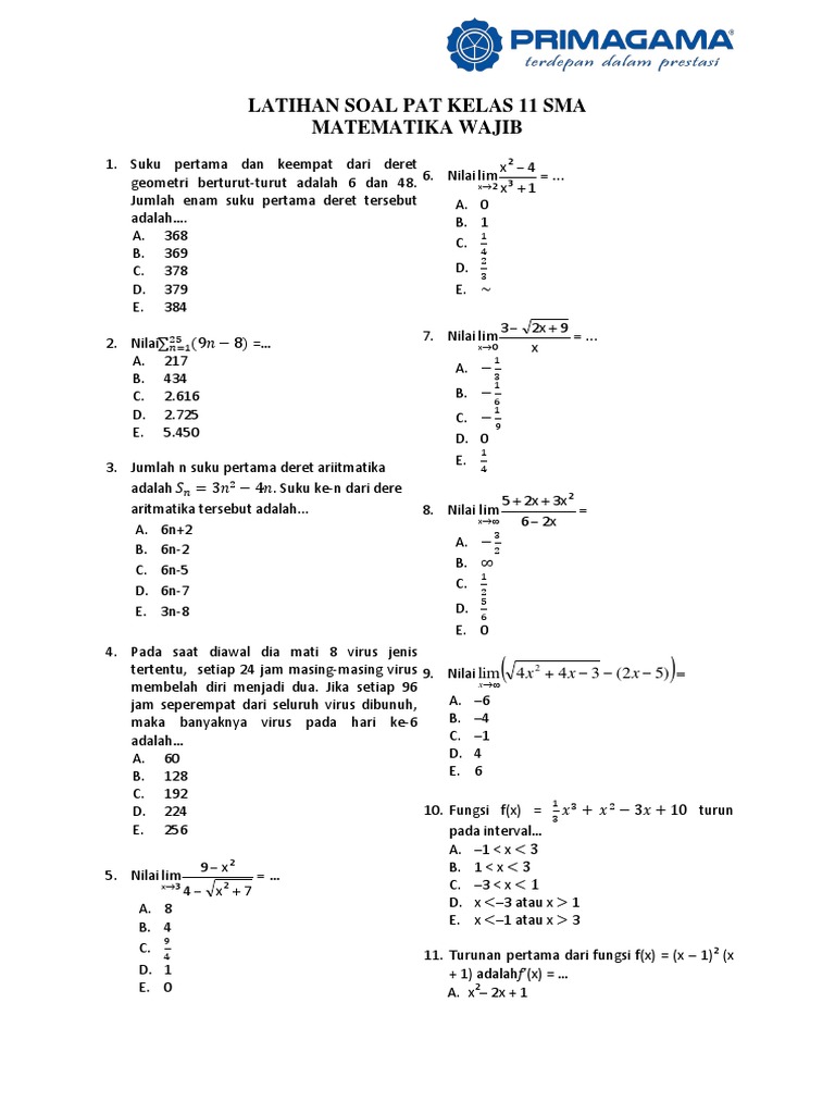 Latihan Soal Pat Kelas 11 Sma | PDF
