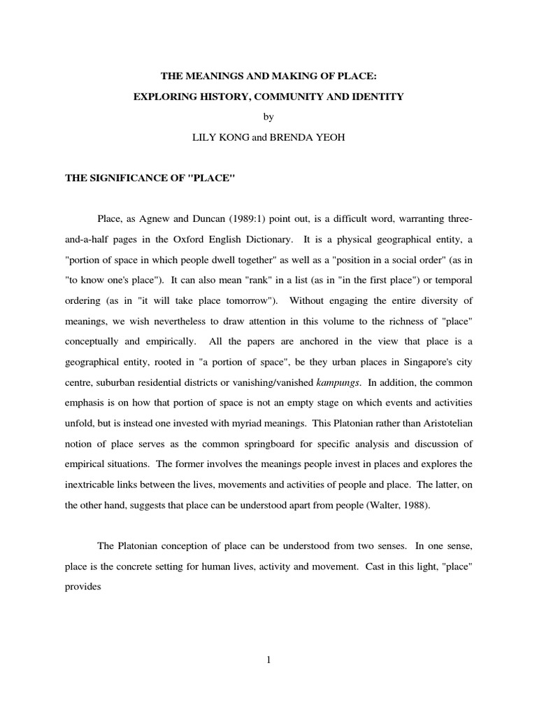 Exploring Place: Meaning and Identity | PDF | Community | Identity ...