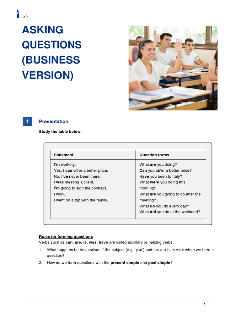 Asking Questions Business Version British English Student Adapted | PDF ...