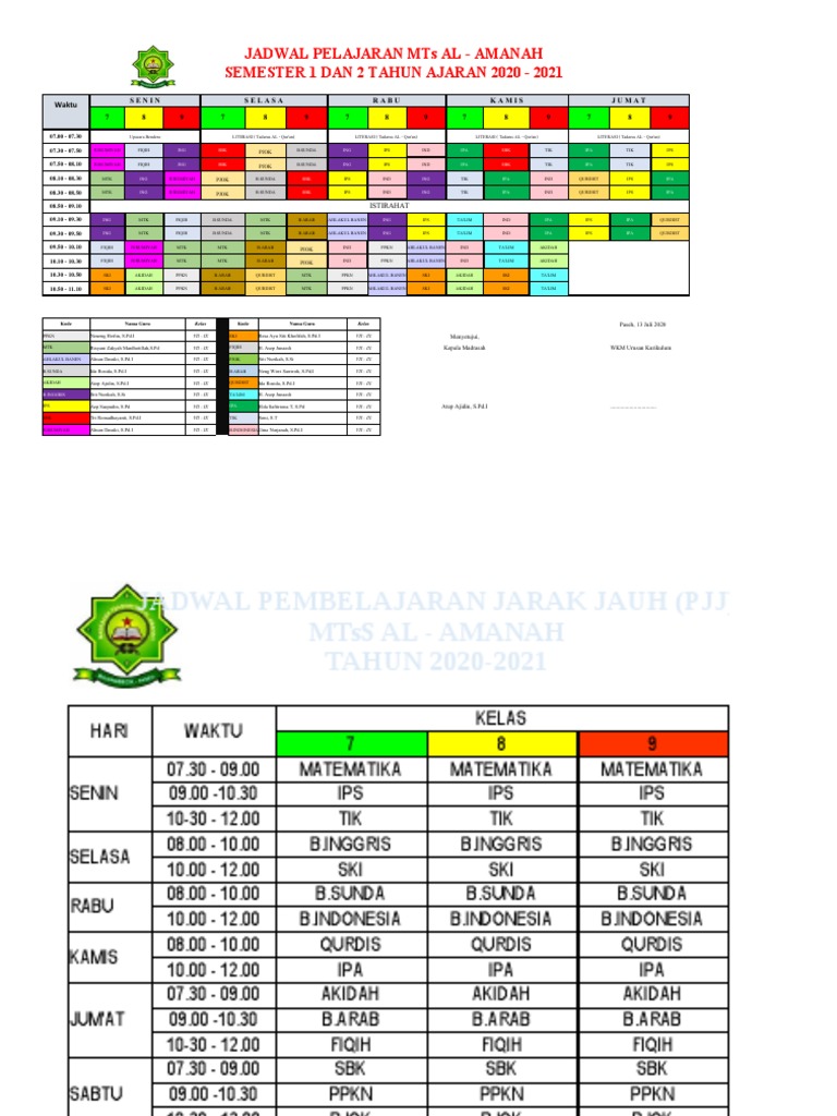 JADWAL PELAJARAN MTs AL - AMANAH 20 Menit REVISI | PDF