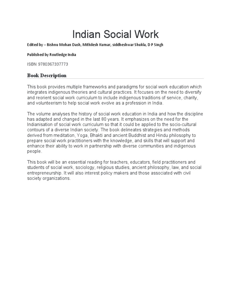 Indian Social Work: Book Description | PDF