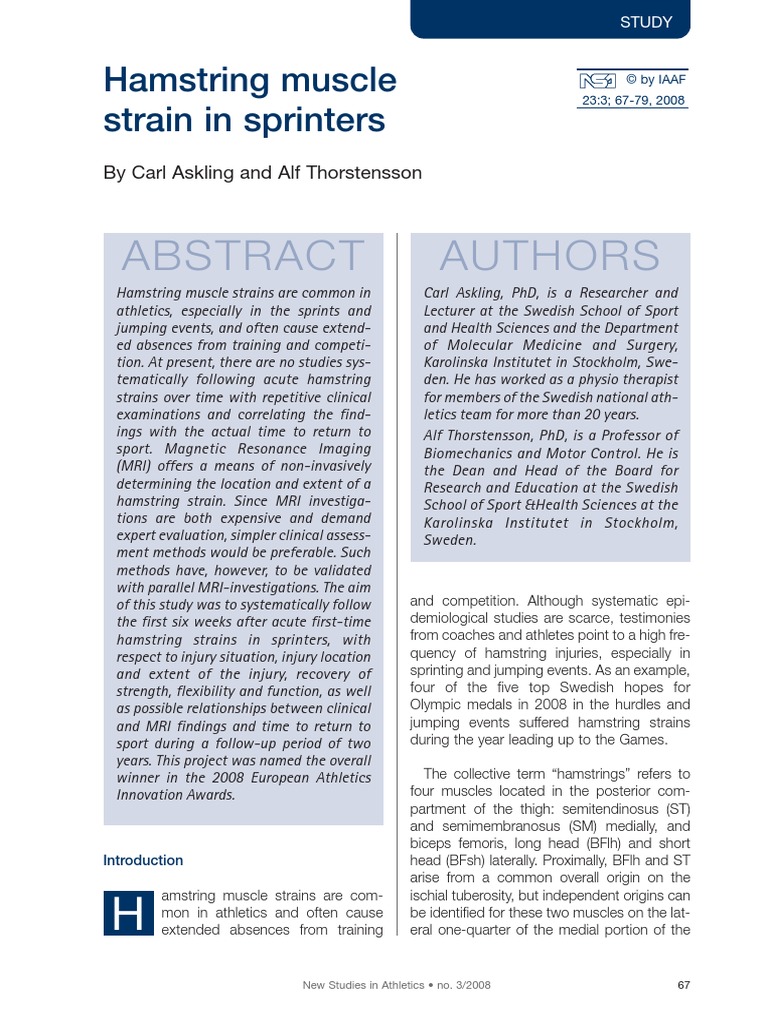 Hamstring Muscle Strain in Sprinters | PDF | Tendon | Physical Therapy