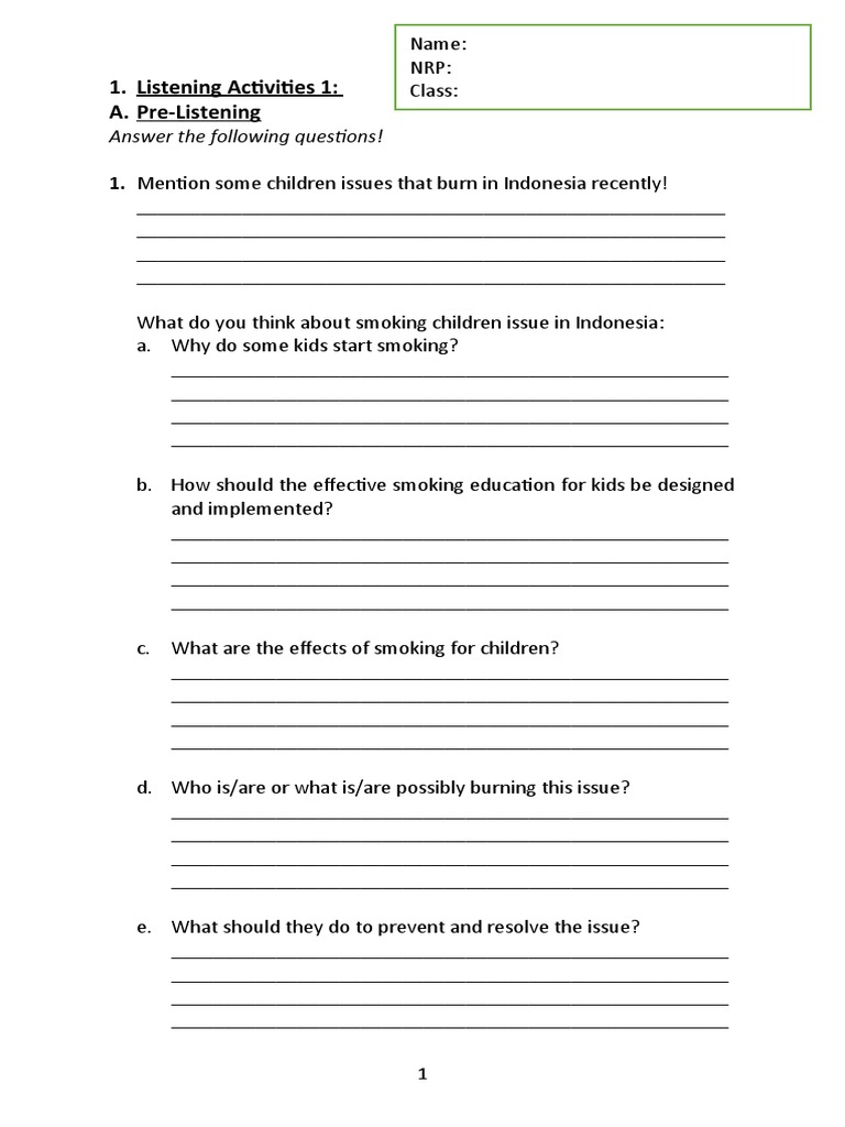 Working Sheet Listening Activity Note Taking | PDF