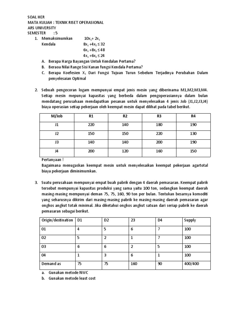 SOAL HER Riset Operasional | PDF