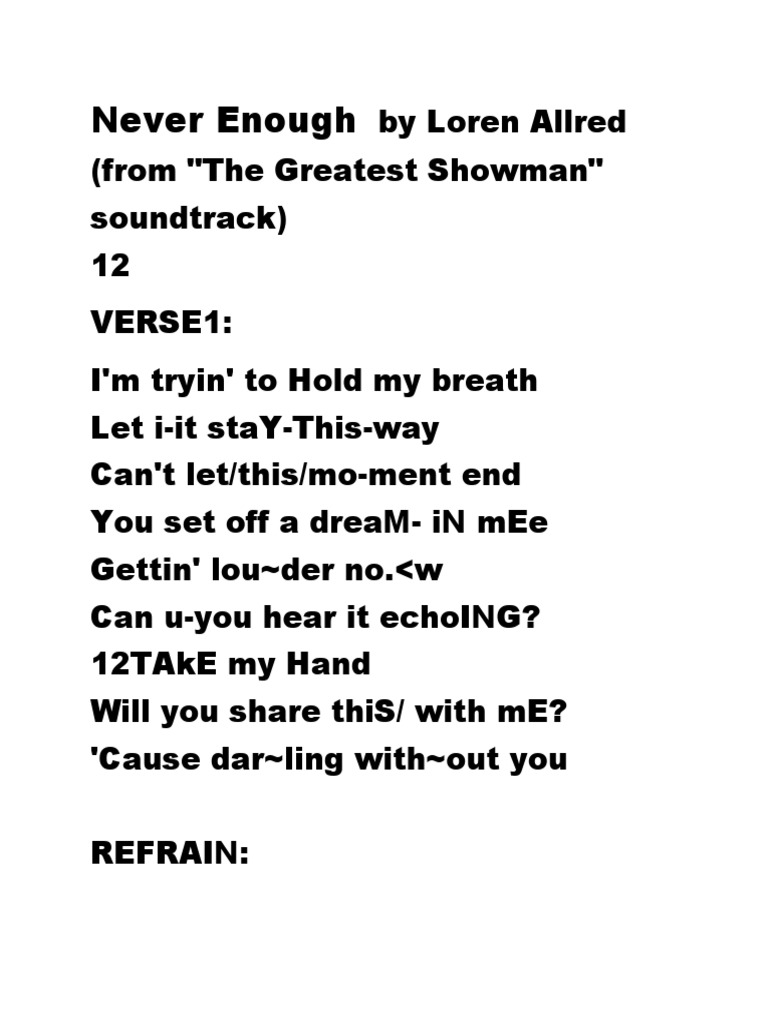 Never Enough Lyrics - Loren Allred | PDF