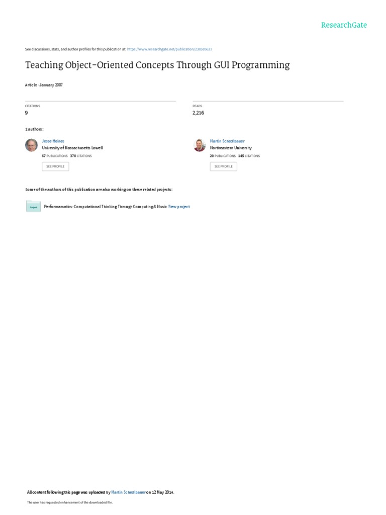Teaching Object-Oriented Concepts Through GUI Programming: January 2007 | PDF | Class (Computer ...
