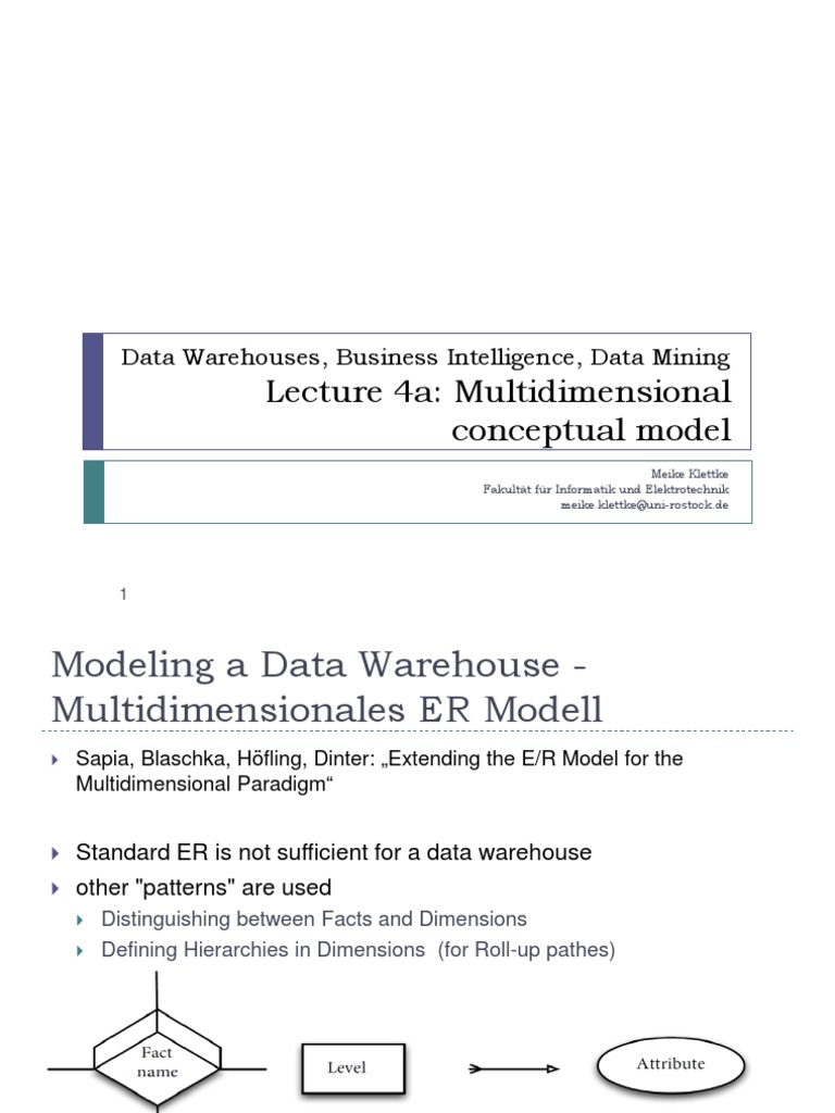 Lecture 4a: Multidimensional Conceptual Model: Data Warehouses, Business Intelligence, Data ...