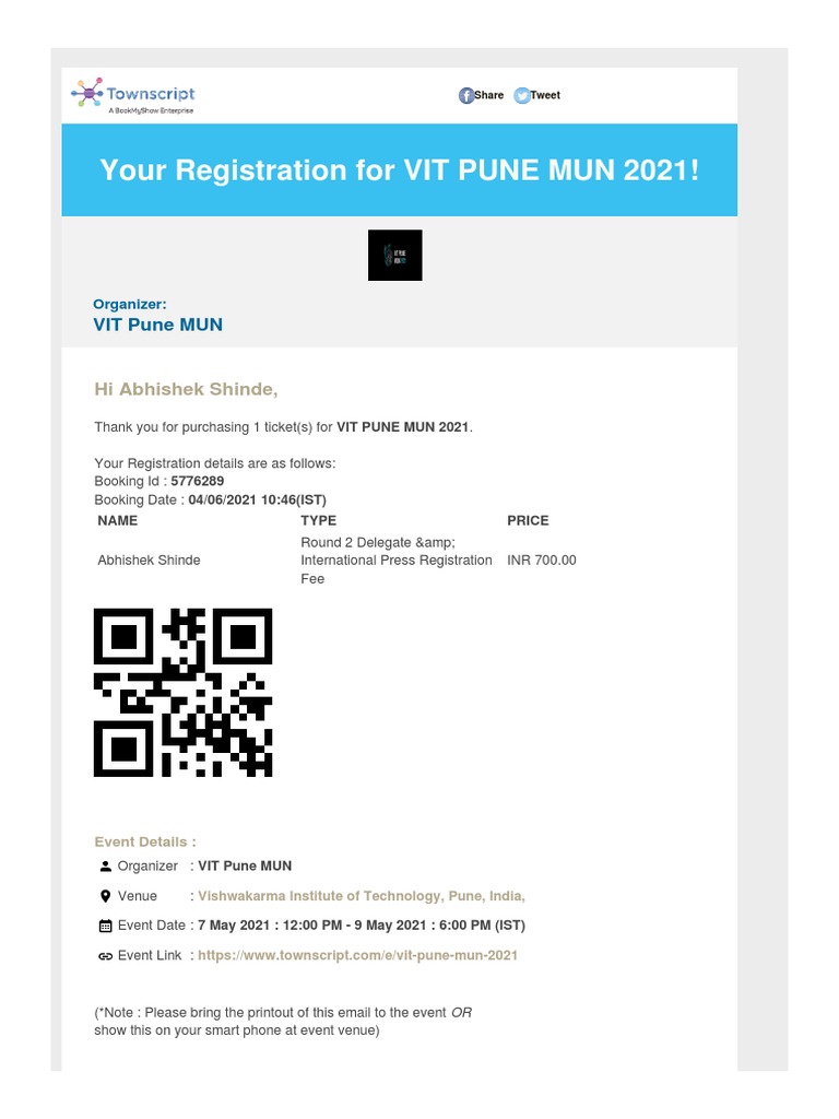 Your Registration for VIT PUNE MUN 2021 | PDF