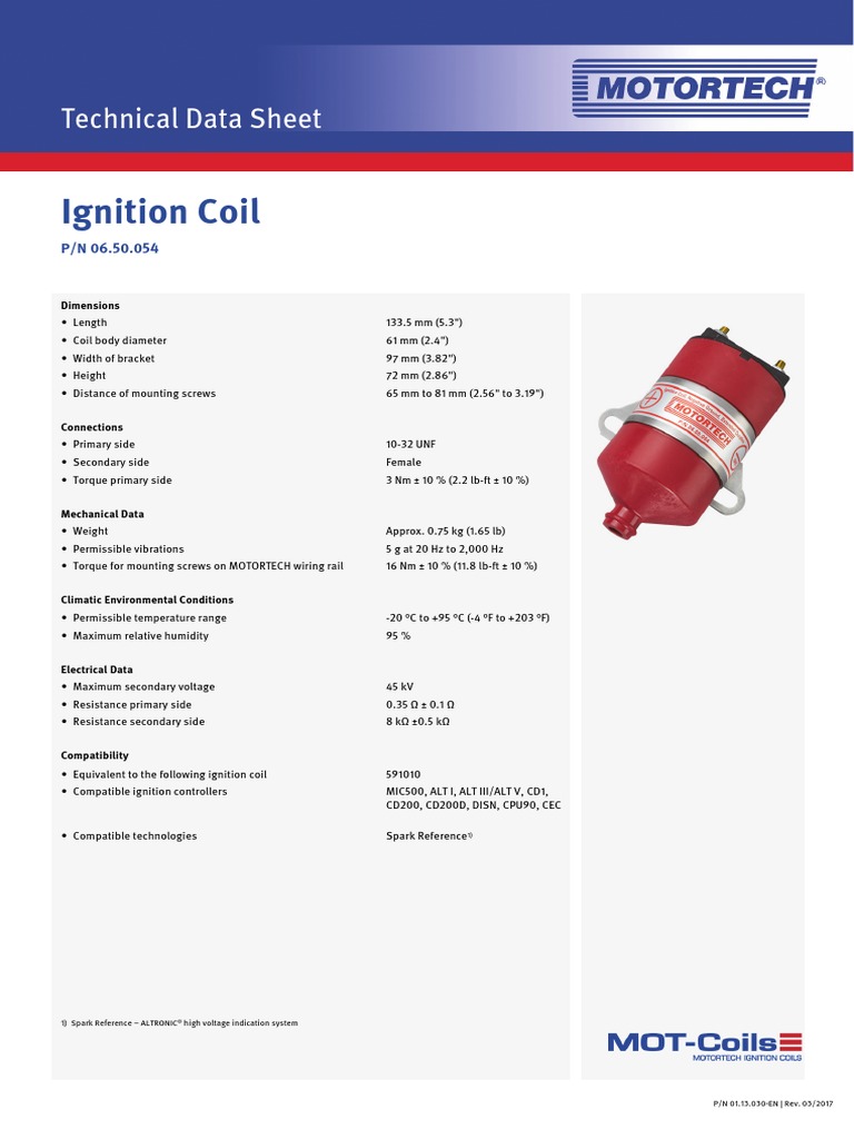 Ignition Coil: Technical Data Sheet | PDF