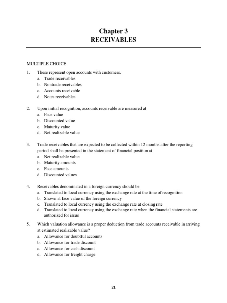 Chapter 3 Receivables Exercises T1AY2021 | PDF | Discounts And Allowances | Bad Debt