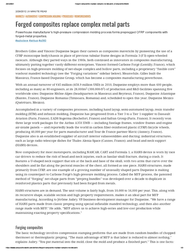 Forged Composites Replace Complex Metal Parts - CompositesWorld | PDF ...