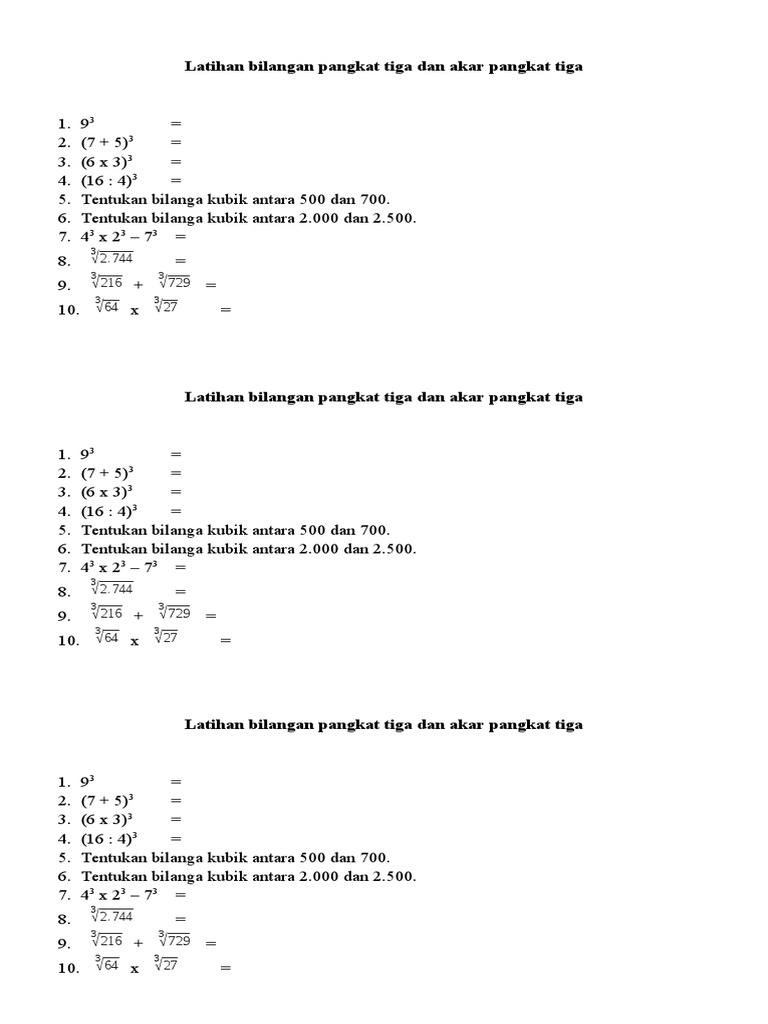 Latihan Bilangan Pangkat Tiga Dan Akar Pangkat Tiga | PDF
