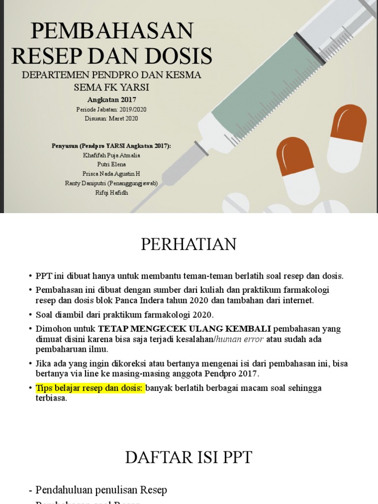 Rev2 Tentir Resep Dan Dosis - Pendpro Yarsi 2017 | PDF