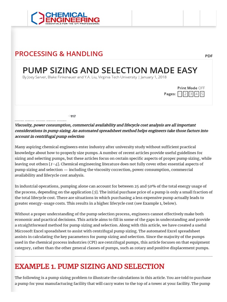 Pump Sizing and Selection Made Easy - Chemical Engineering - Page 1 ...