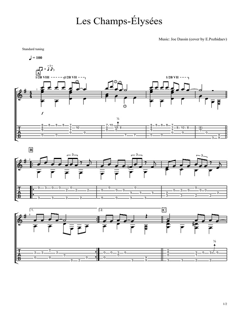 Joe Dassin - Les Champs-Élysées (NOTES & TABS) | PDF | Song Recordings ...
