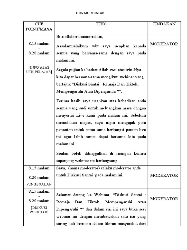 Skrip Moderator Webinar Tiktok | PDF