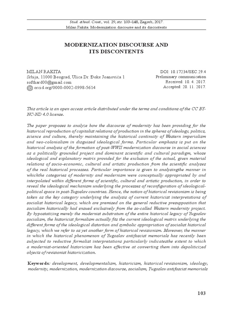 Modernization Discourse and Its Discontents: Milan Rakita Srbija, 11000 ...