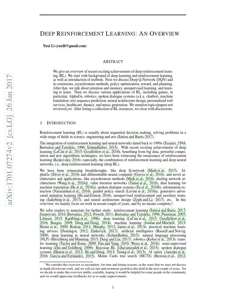 Deep Reinforcement Learning An Overview | PDF | Computers