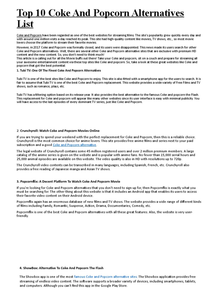 Top 10 Coke and Popcorn Alternatives List | PDF | Streaming Media ...