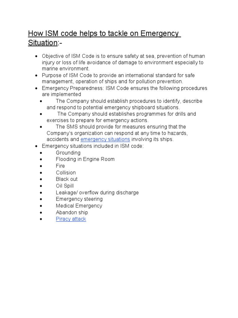 How ISM Code Helps Tackle On Emergency Situations | PDF