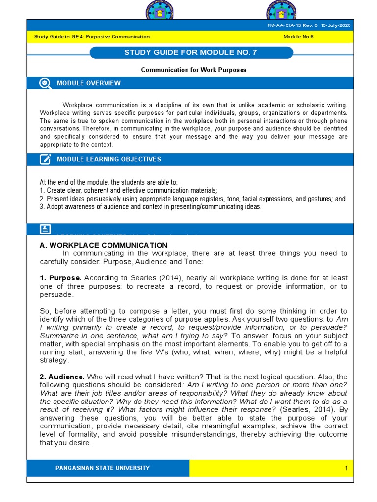 Study Guide For Module No. 7 | PDF | Communication | Human Communication