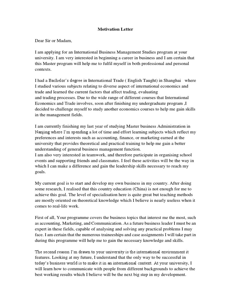 Motivation Letter for Master's Program | PDF | Master's Degree | Economics