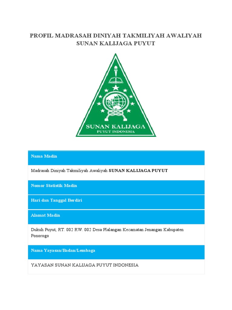 Profil Madrasah Diniyah Takmiliyah Awaliyah Sunan Kalijaga Puyut | PDF ...