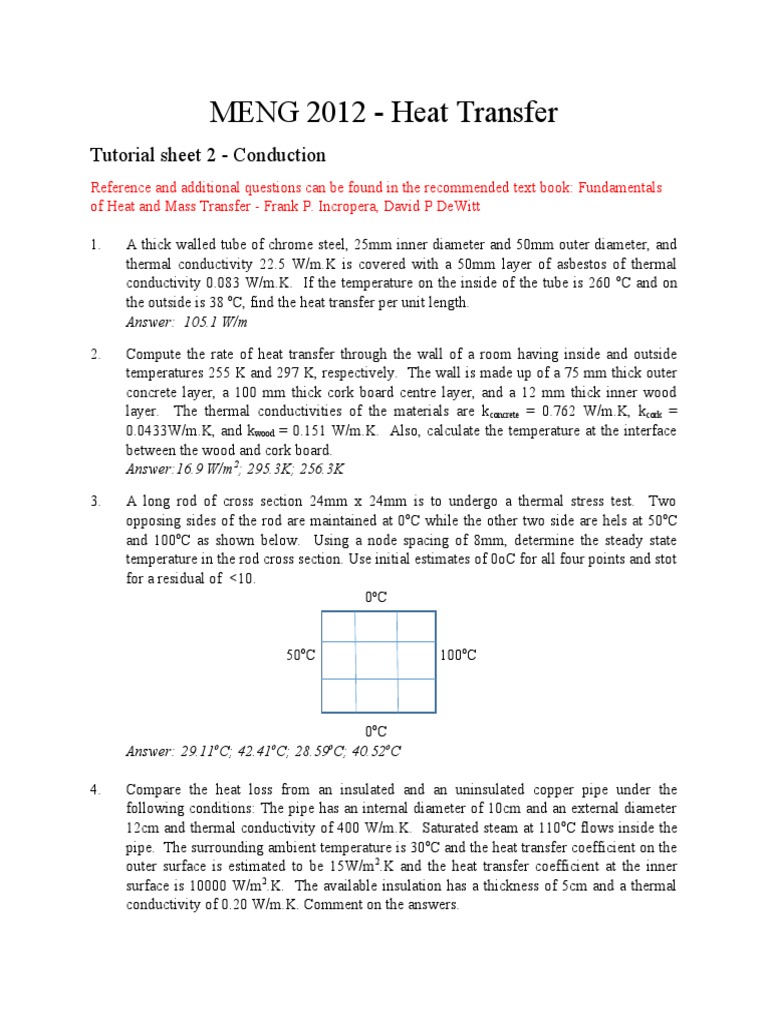 Conduction Tutorial Sheet 2 | PDF