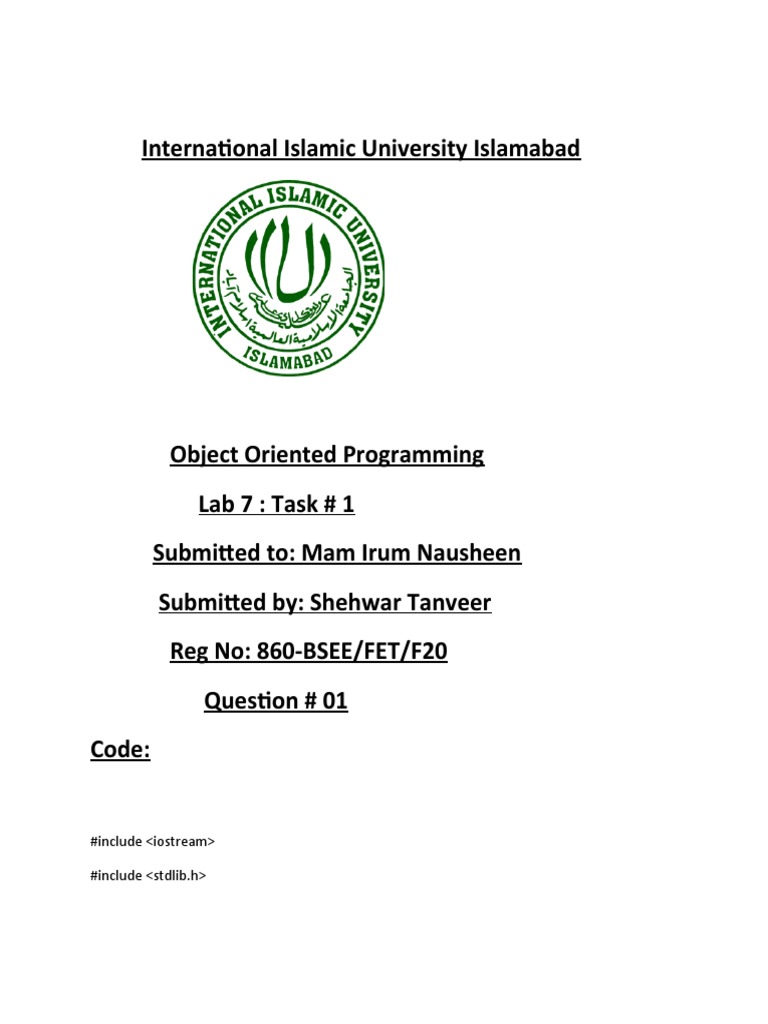 Oop Lab - 7 (Task 1) | PDF | Object Oriented Programming | Computer ...