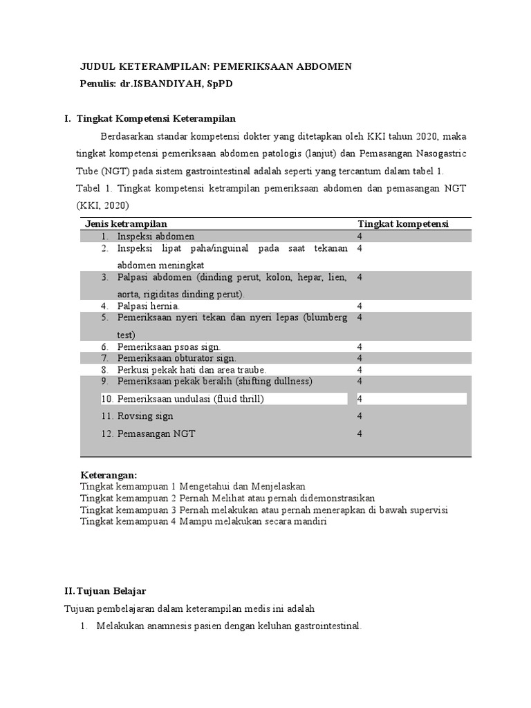 Template - Panduan Skills Lab Pemeriksaan Abdomen | PDF