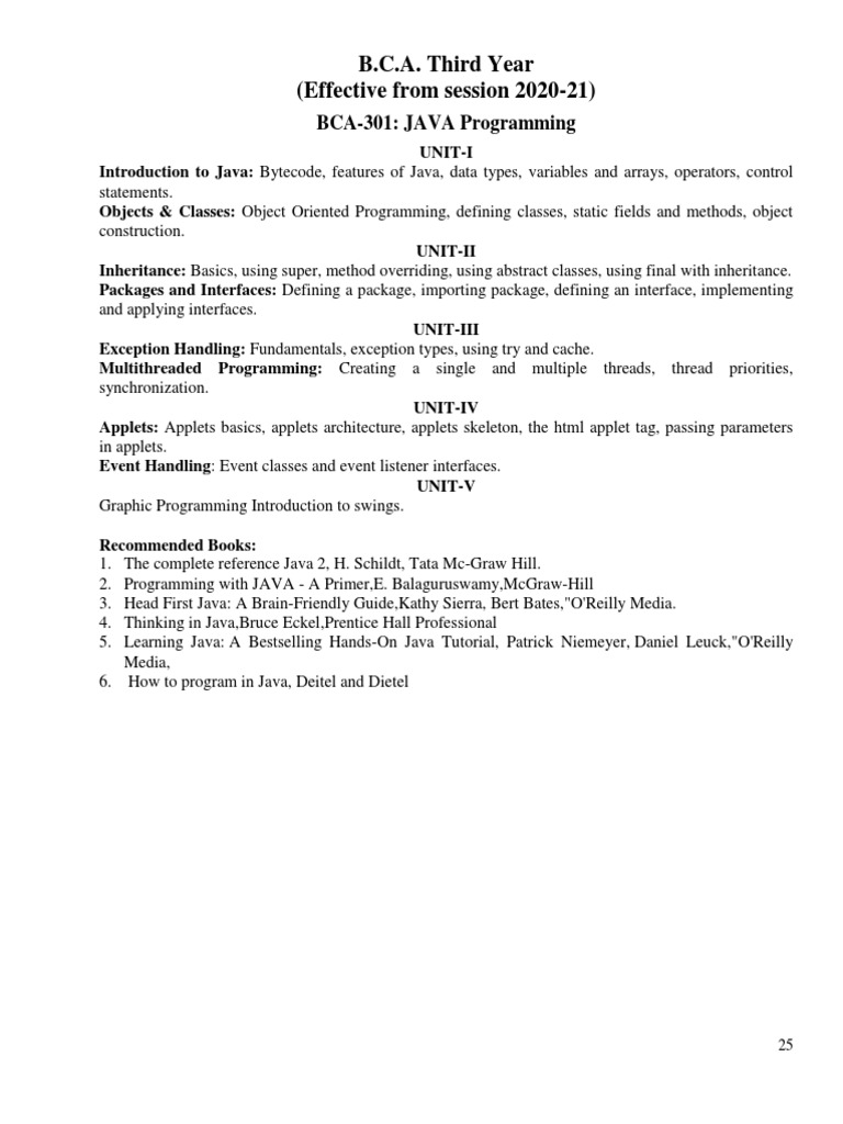 B.C.A. Third Year (Effective From Session 2020-21) : BCA-301: JAVA ...