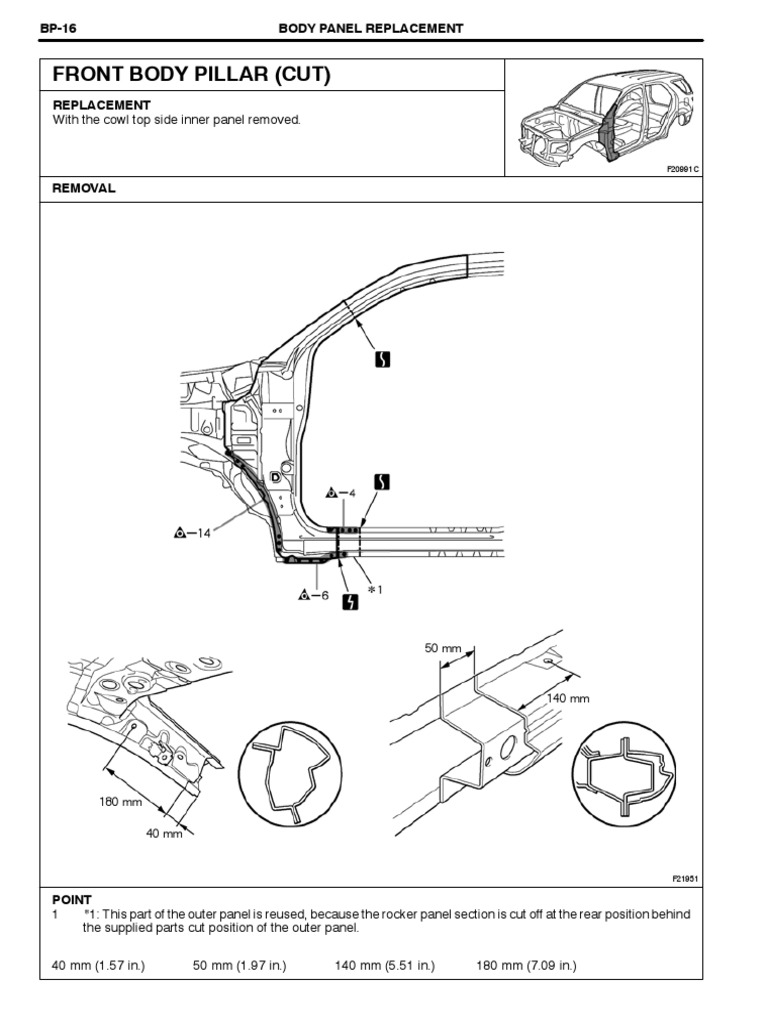 Front Body Pillar (Cut) : Body Panel Replacement BP-16 | PDF | Car ...