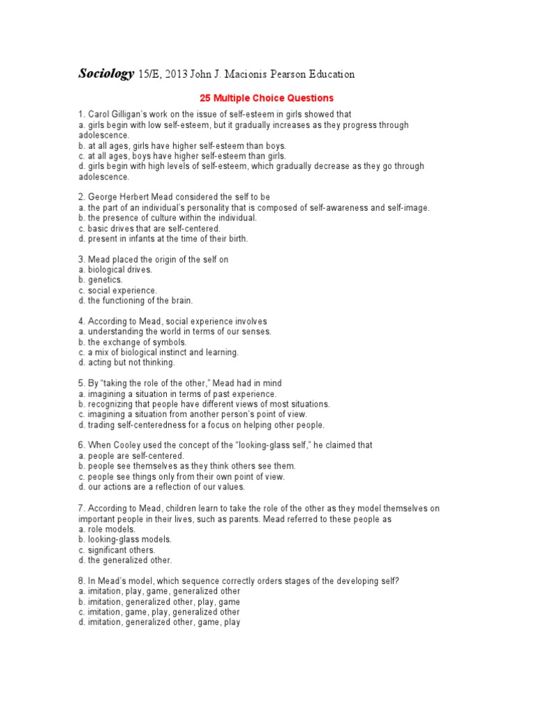 25 Multiple Choice Questions on Sociology 15/E | PDF | Socialization ...