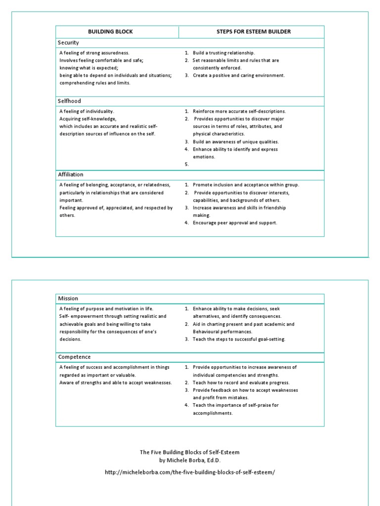 The Five Building Blocks of Self Esteem | PDF | Self Esteem | Feeling