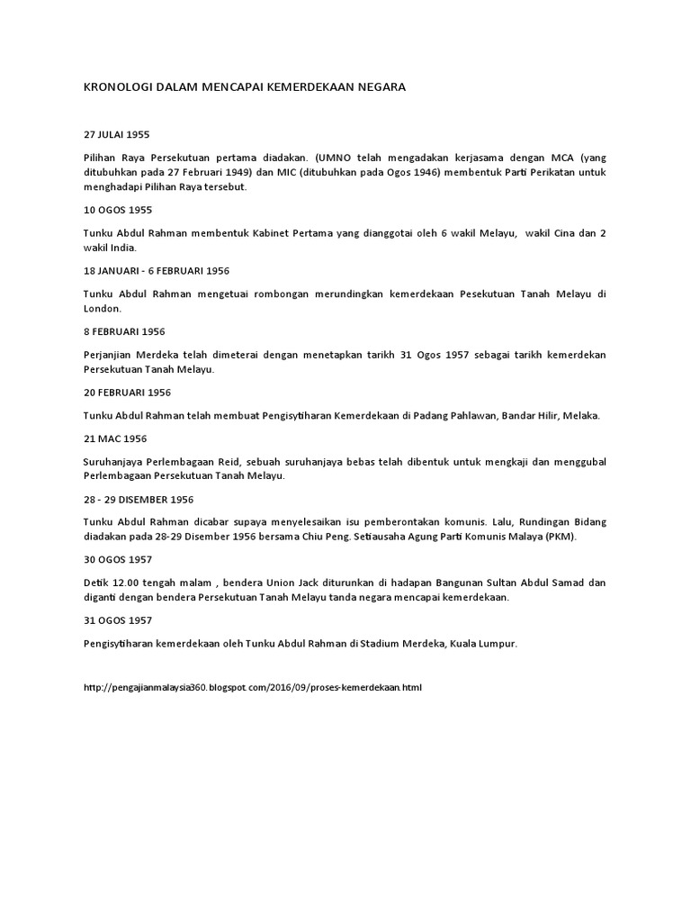 Kronologi Kemerdekaan Malaysia 1957 | PDF | Politik | Sejarah