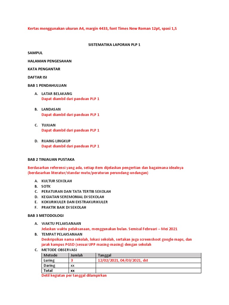 Sistematika Laporan PLP 1 | PDF
