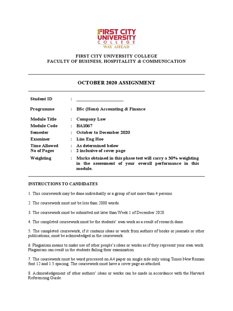 Fcuc Company Law Assign Oct 2020 | PDF | Plagiarism