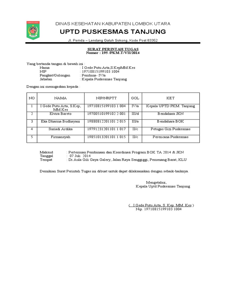 Uptd Puskesmas Tanjung: Dinas Kesehatan Kabupaten Lombok Utara | PDF