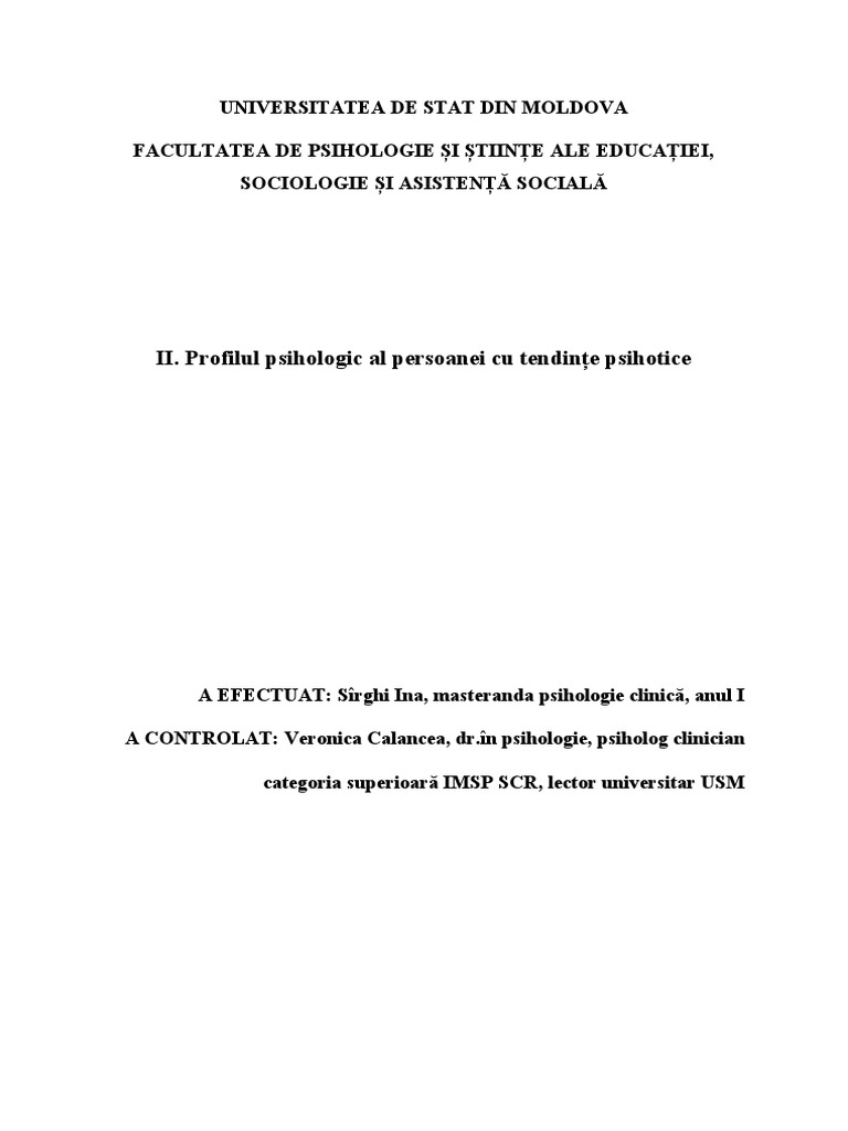 Profilul Psihologic Al Persoanei Cu Tendințe Psihotice | PDF