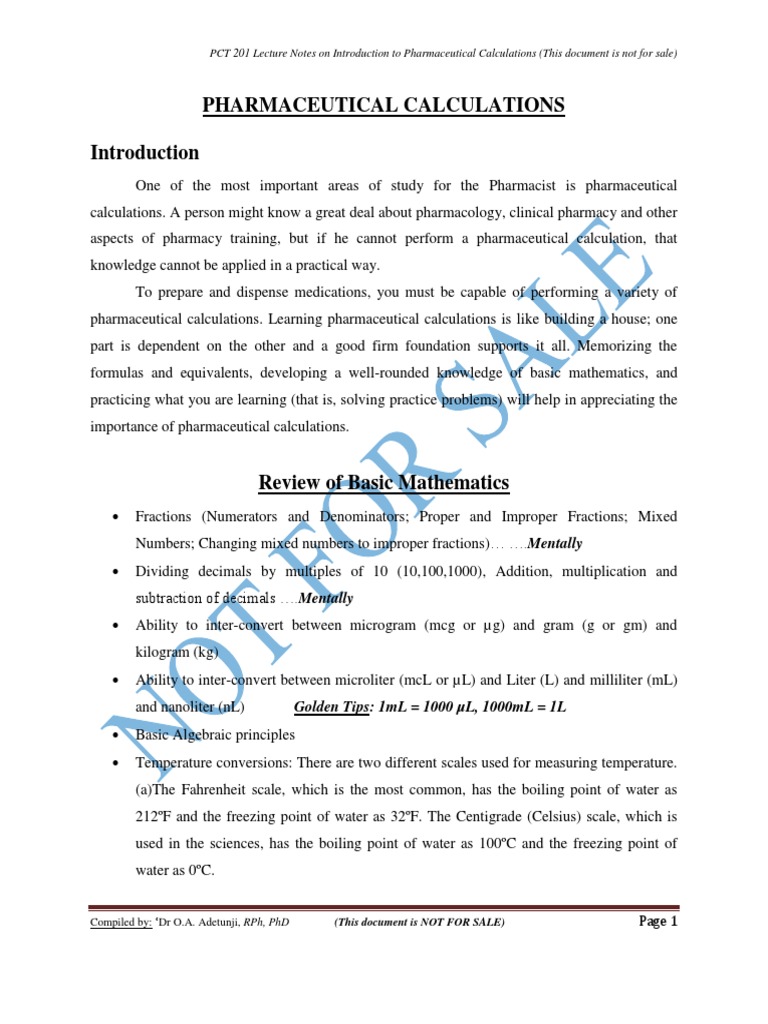 Lecture Notes On Pharmaceutical Calculations PCT 201 | PDF | Mass ...