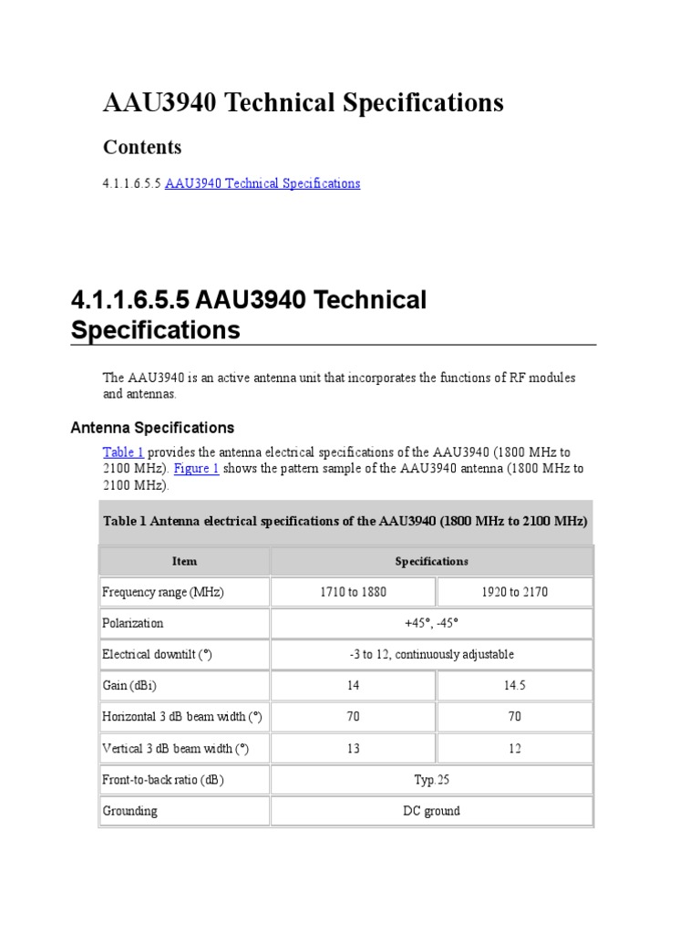 AAU3940 Active Antenna Unit Specs | PDF | Antenna (Radio) | Decibel