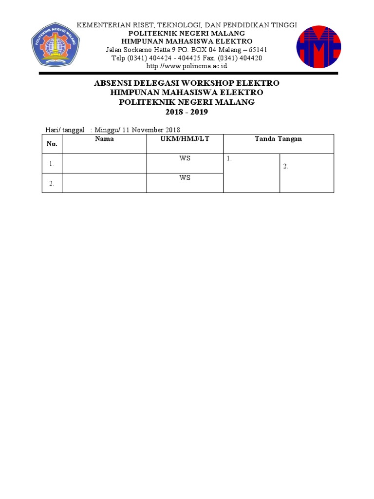 Absensi Workshop Elektro 2018 | PDF