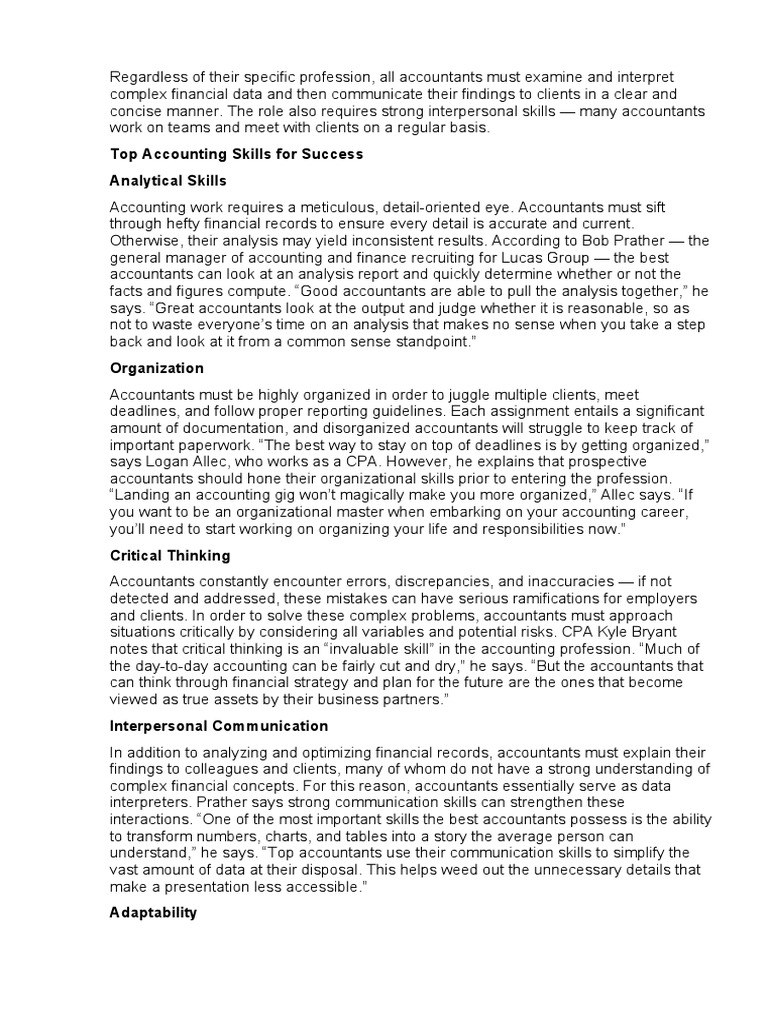 Top Accounting Skills For Success Analytical Skills | PDF | Accountant ...