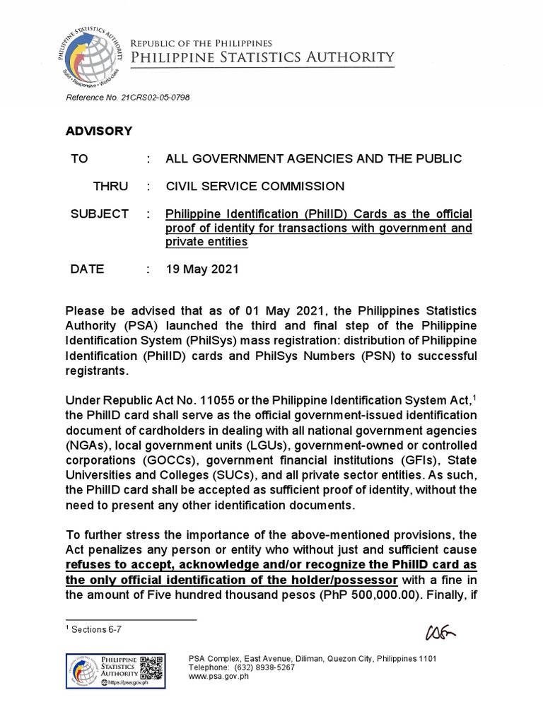 Philippine Identification (PhilID) Cards Designated as the Official ...