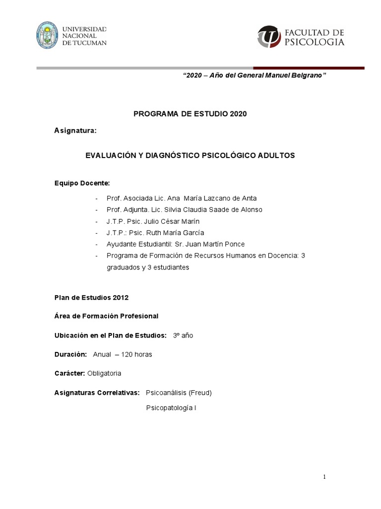 Progr - Eval.y Diagn - Ps.adultos2020 | PDF | Sicología | Evaluación