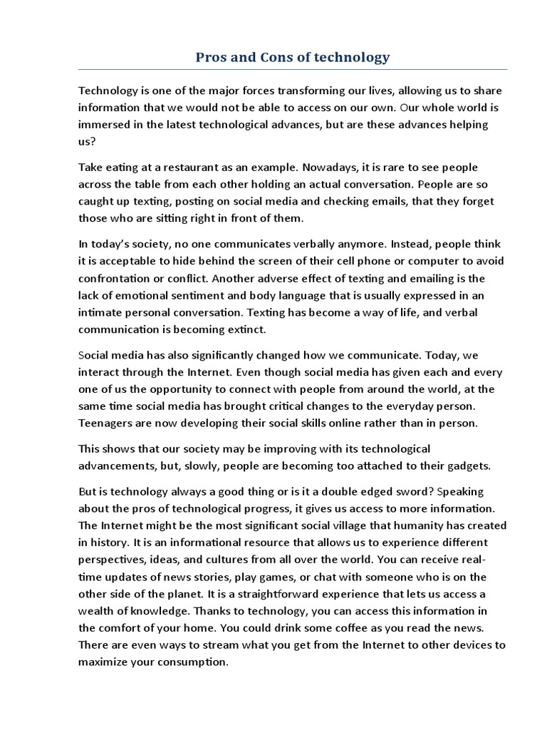 Pros and Cons of Technology Explained | PDF | Social Media | Popular ...