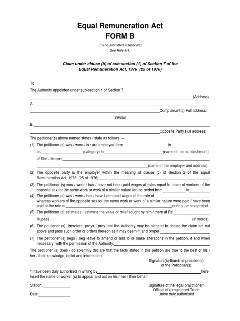 Equal Remuneration Act Form B | PDF | Justice | Crime & Violence
