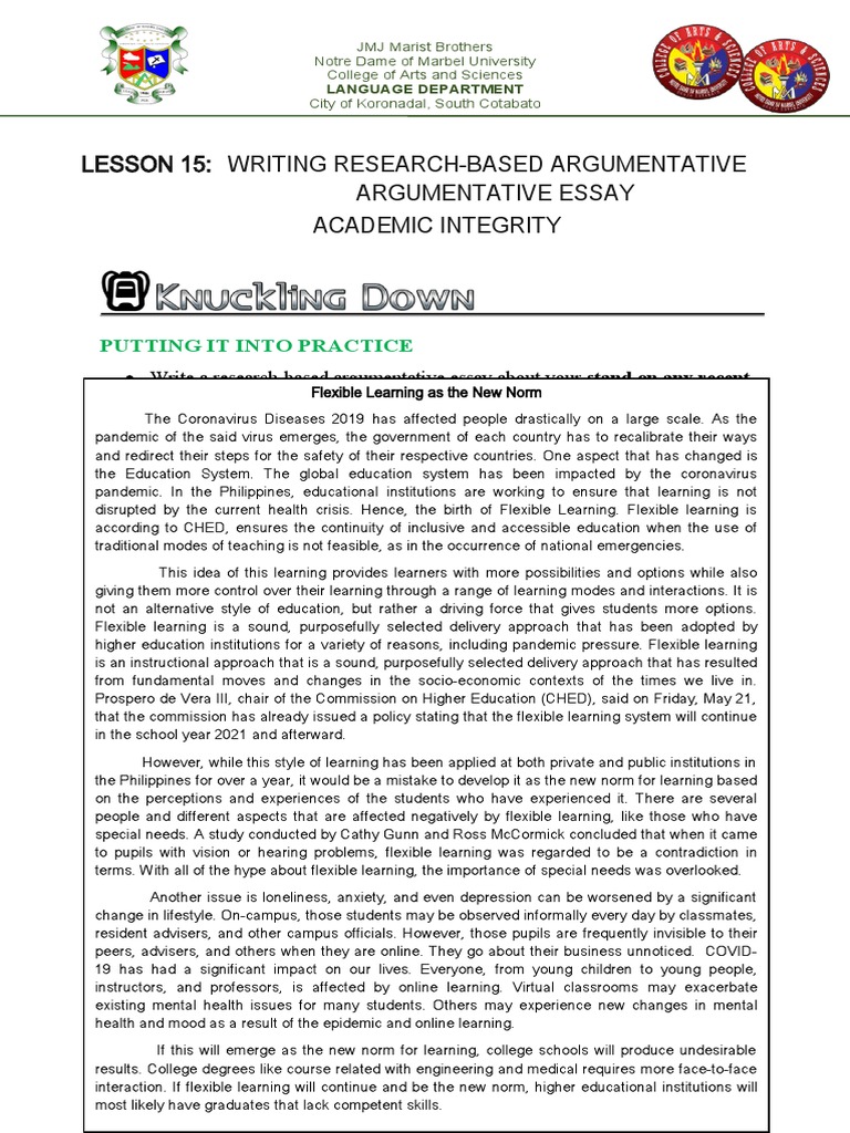 Lesson 15: Argumentative Essay Writing Research-Based Argumentative ...